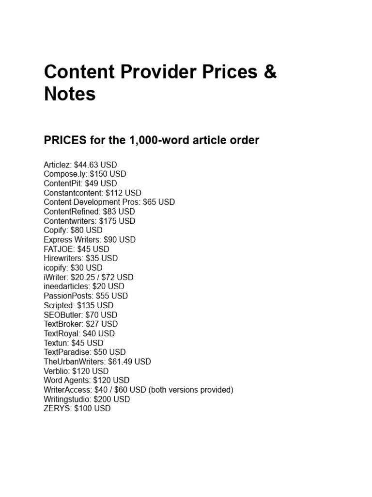 Content Provider Pricing for Articles | PDF | Software | Computing