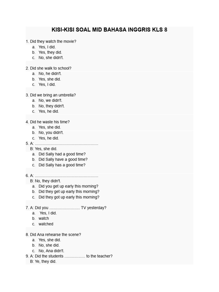 KISI2 SOAL MID Kelas 8 2024 | PDF | Art