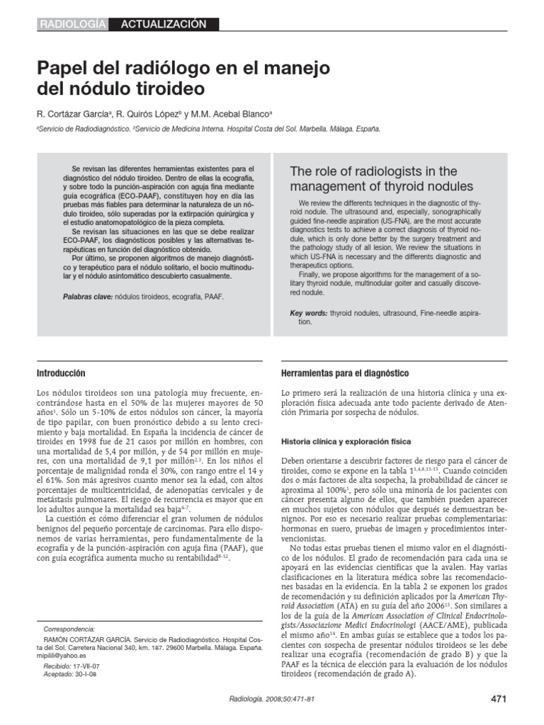 Papel Del Radiologo en El Manejo Del Nodulo Tiroideo | PDF | Biopsia ...