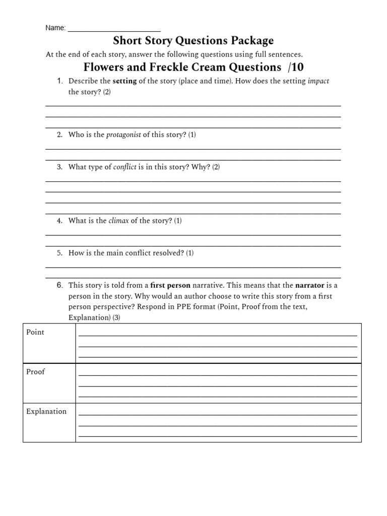 Short Story Questions Package | PDF