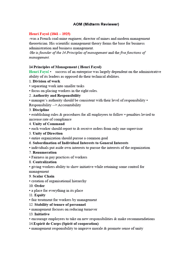 AOM REVIEWER (MIDTERM) BSBA HR 2nd Year | PDF | Communication | Leadership