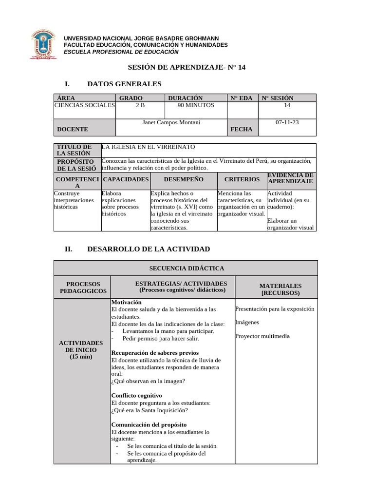 2 Sesion de Aprendizaje 14 | PDF | Maestros | Aprendizaje