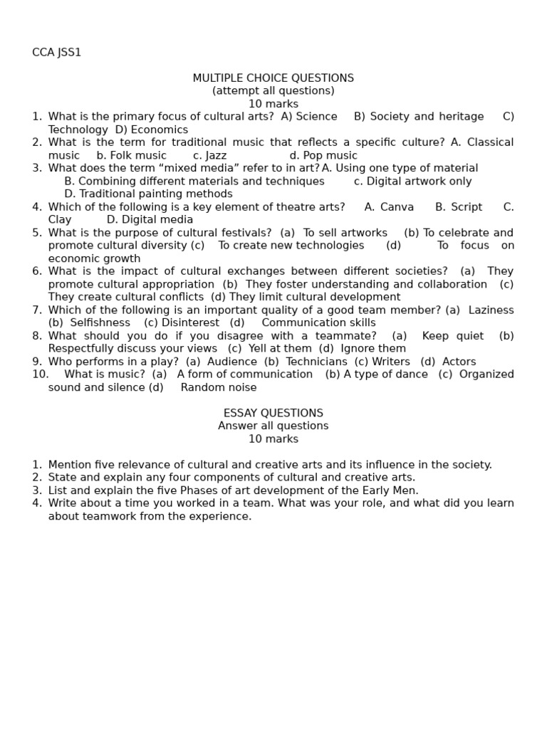 Print Cca 1st Term Questions Upper Basic Classes | PDF | Sculpture ...