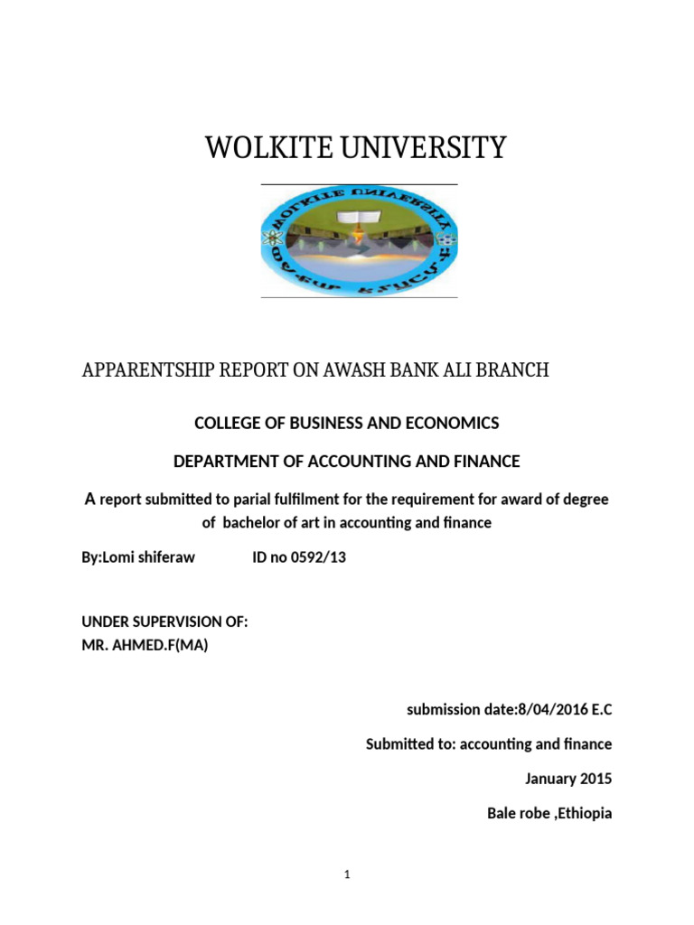 Awash Bank Internship Report Summary | PDF | Banks | Deposit Account