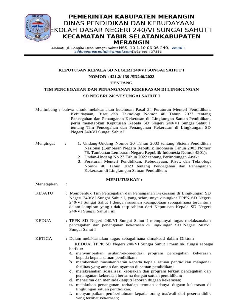 Contoh SK Tim TPPK | PDF | Ilmu Sosial