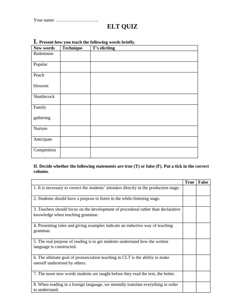 ELT2 quiz | PDF | Cognitive Science | Cognition