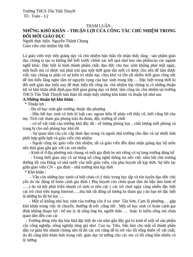 Nhung Thuan Loi Va Kho Khan Cua Cong Tac Chu Nhiem | PDF