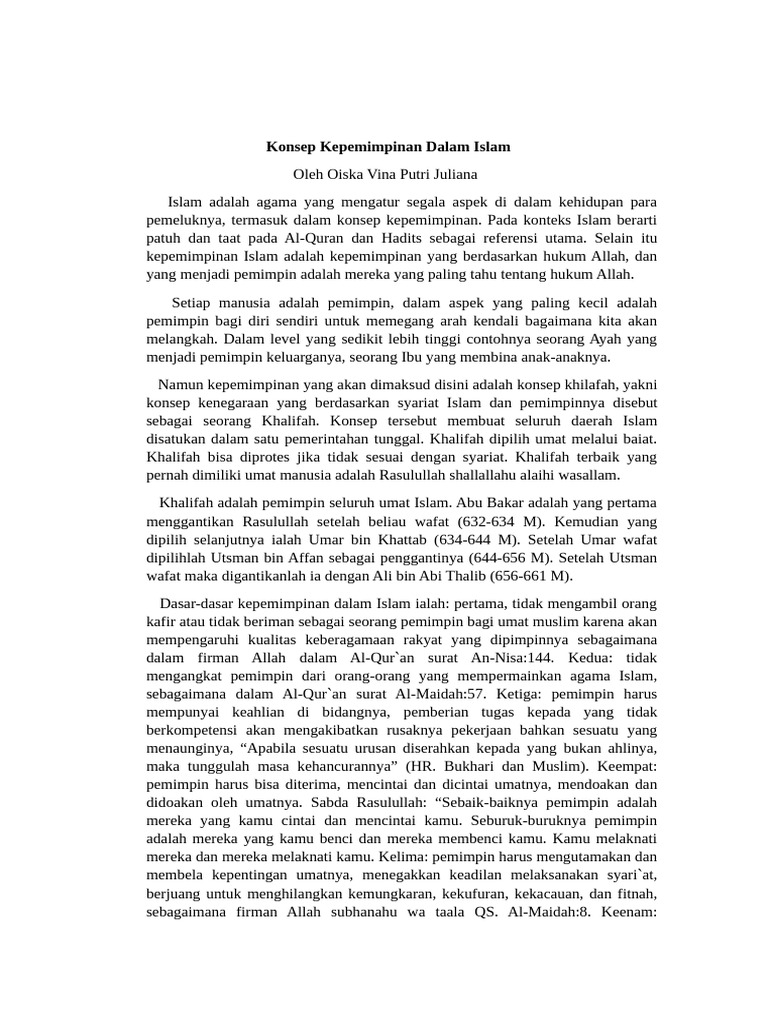 Konsep Kepemimpinan Dalam Islam | PDF | Pengembangan Diri | Agama & Spiritualitas