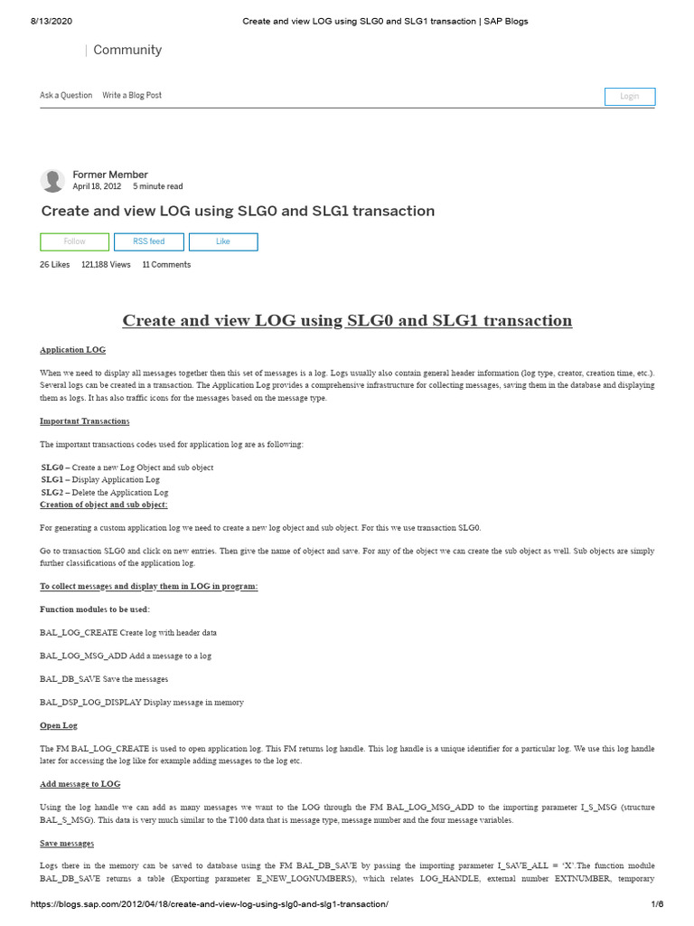 Sap All Create And View Log Using Slg0 And Slg1 Transaction Sap Blogs Pdf Object Computer