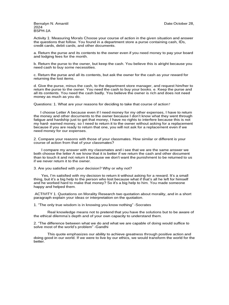 Moral Decision-Making Scenarios | PDF | Career & Growth | Wellness