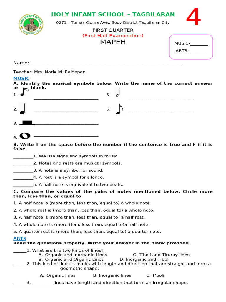 MAPEH 4 EXAM | PDF | Color | Greek Alphabet