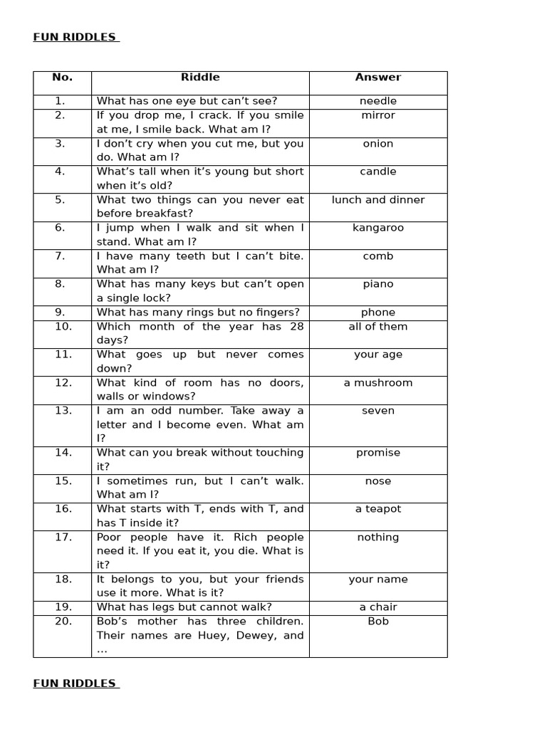 FUN RIDDLES English Society | PDF