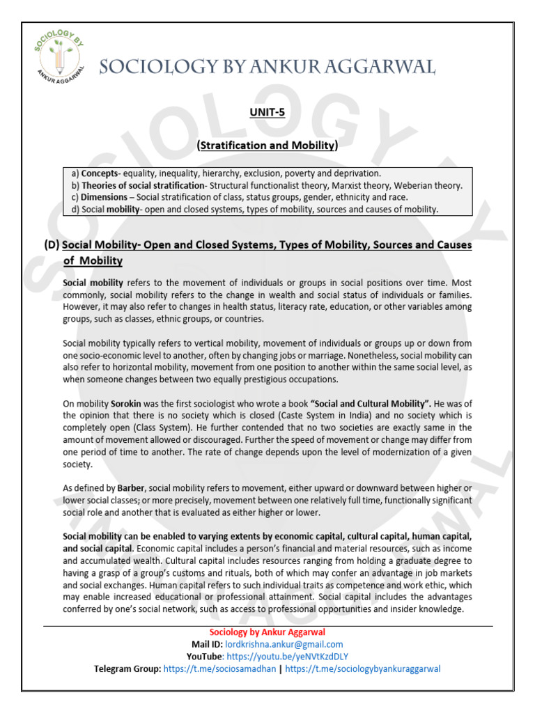 Unit 5 D Social Mobility Open and Closed Systems T 240823 094505 | PDF | Social Stratification ...