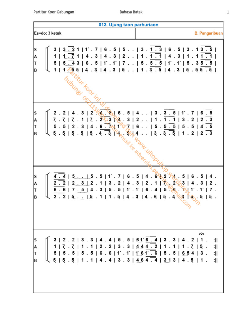 Partitur Koor Pernikahan Batak | PDF