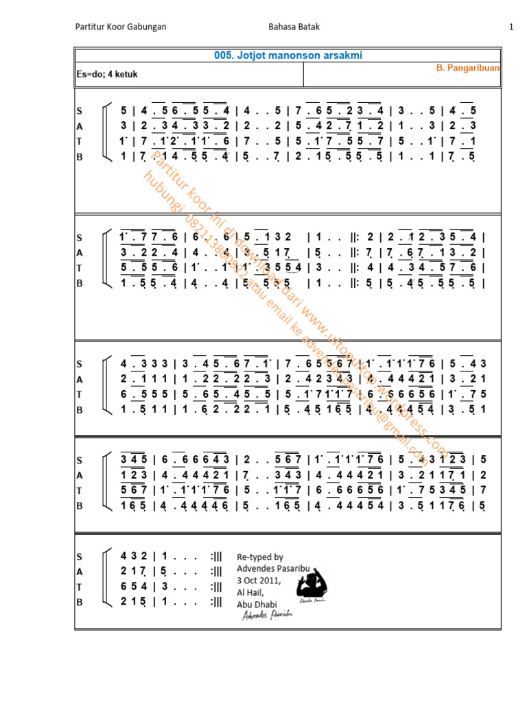 Jotjot Manonson Arsakmi - Koor SATB | PDF