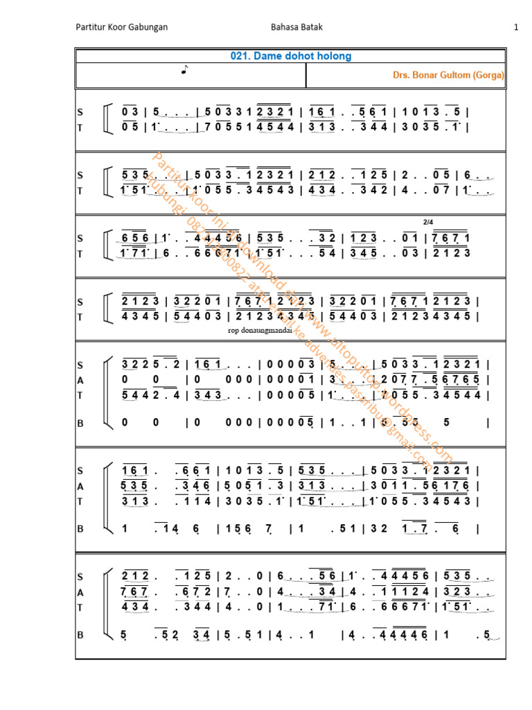 Partitur Koor Batak Tradisional | PDF