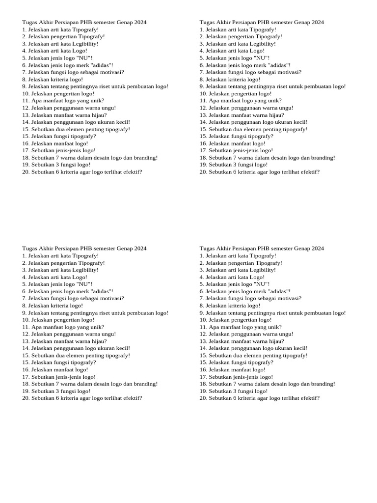 Tugas Akhir Persiapan PHB Semester Genap 2024 | PDF | Karier & Perkembangan | Seni
