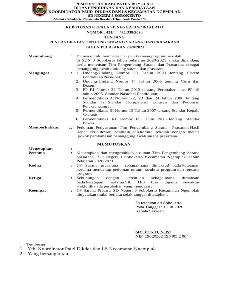 5 SK TIM Pengembang Sarpras | PDF