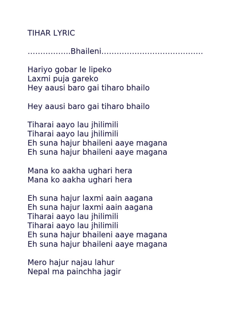 Tihar Lyric | PDF