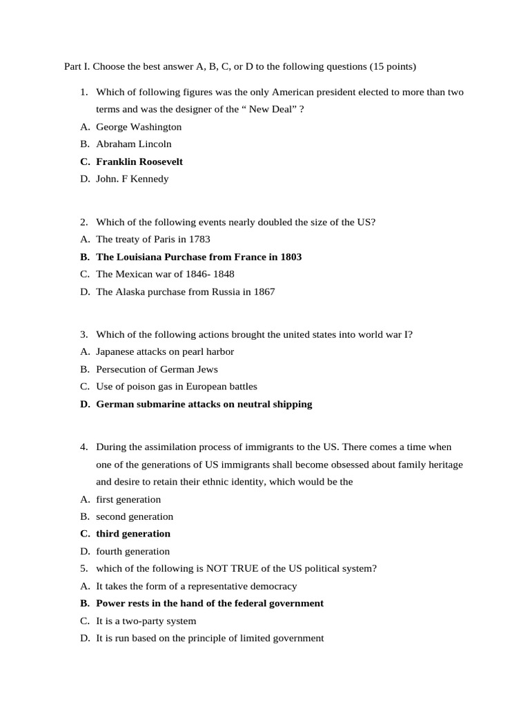 US History and Government Quiz Questions | PDF | The United States ...
