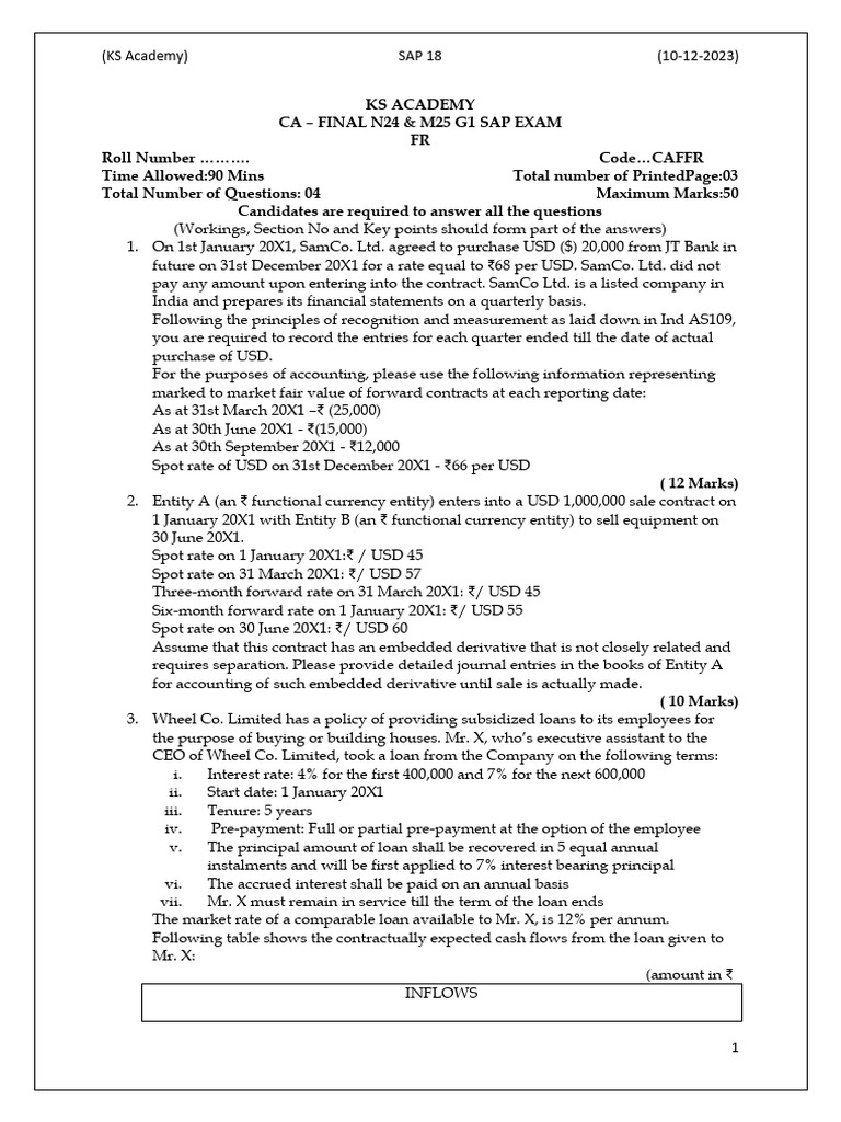 Ca - Final N24 &M25 FR Sap18 (10-12-23) QP | PDF | Interest | Loans