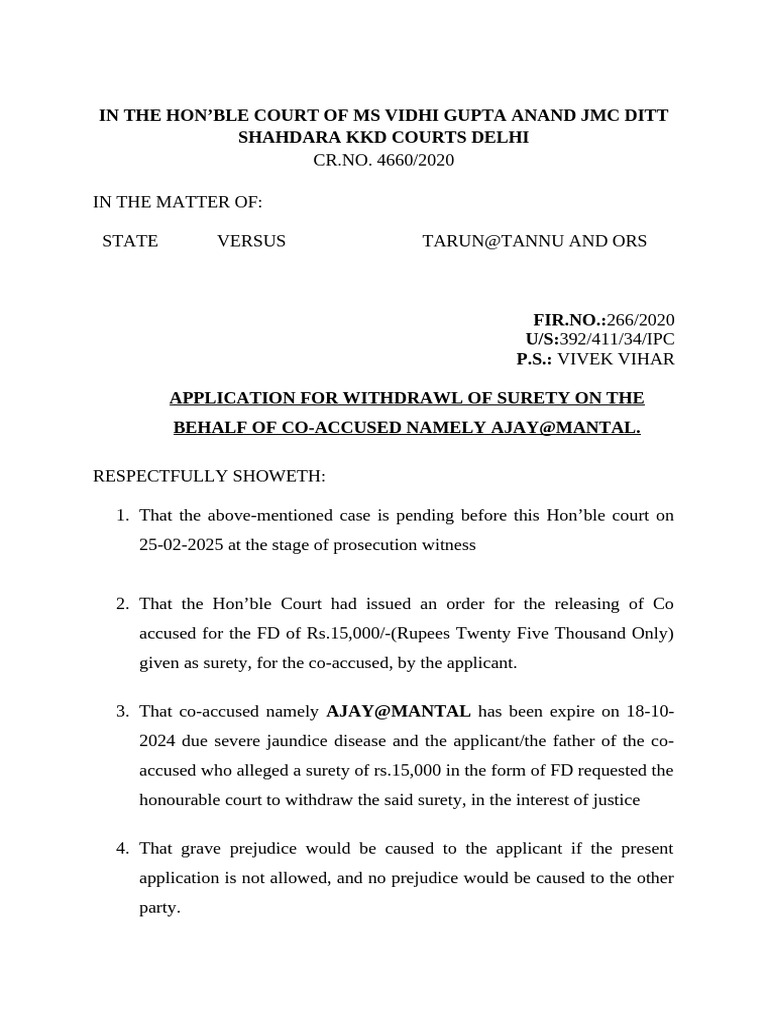 Application Surety Release | PDF | Affidavit | Legal Procedure