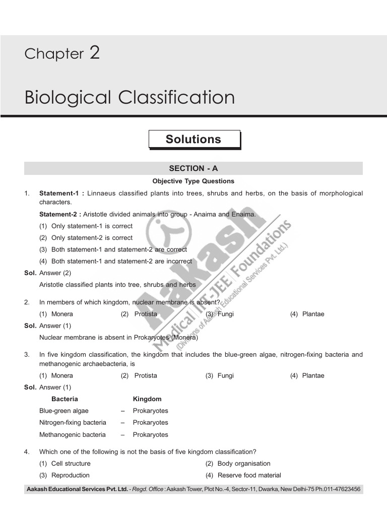 Biological Classification Study Package 1 SET 2 Chapter 2 | PDF ...