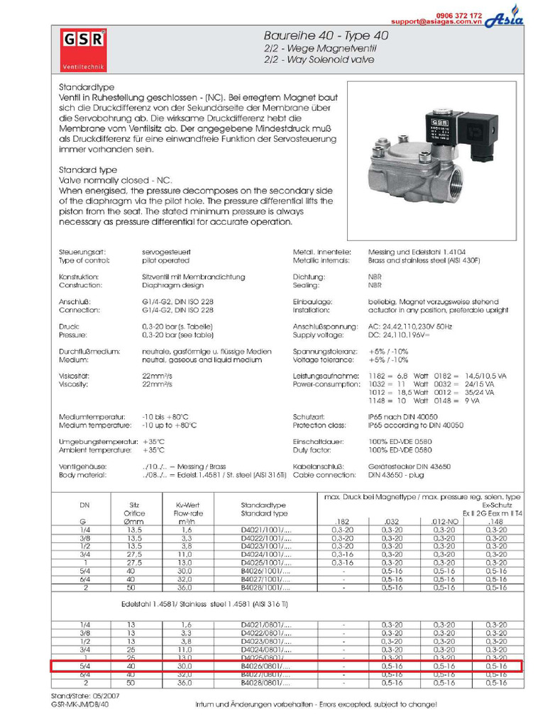 Catalogue - Van điện tử - GSR Type-40 - Asiagas | PDF