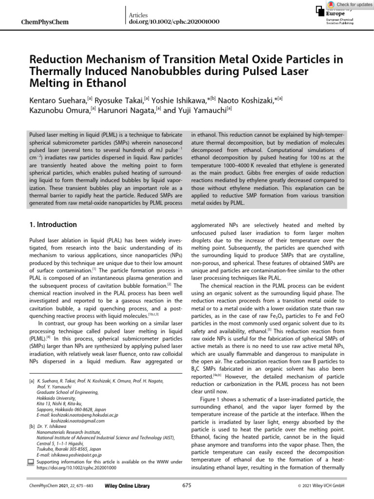 Reduction Mechanism of Transition Metal Oxide Particles in Thermally ...