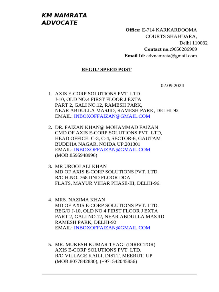 Legal Notice to Axis E-Corp Solutions | PDF | Business