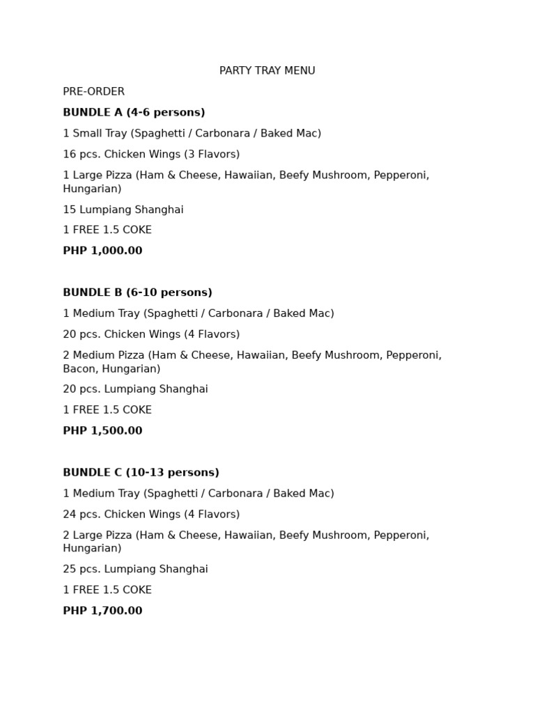 Party Tray Menu | PDF