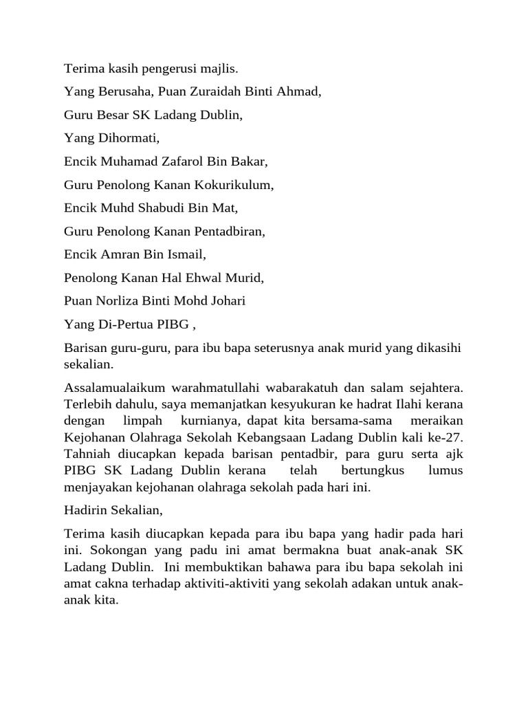 Teks Ucapan Perasmi Kot 2024 | PDF | Olahraga & Rekreasi