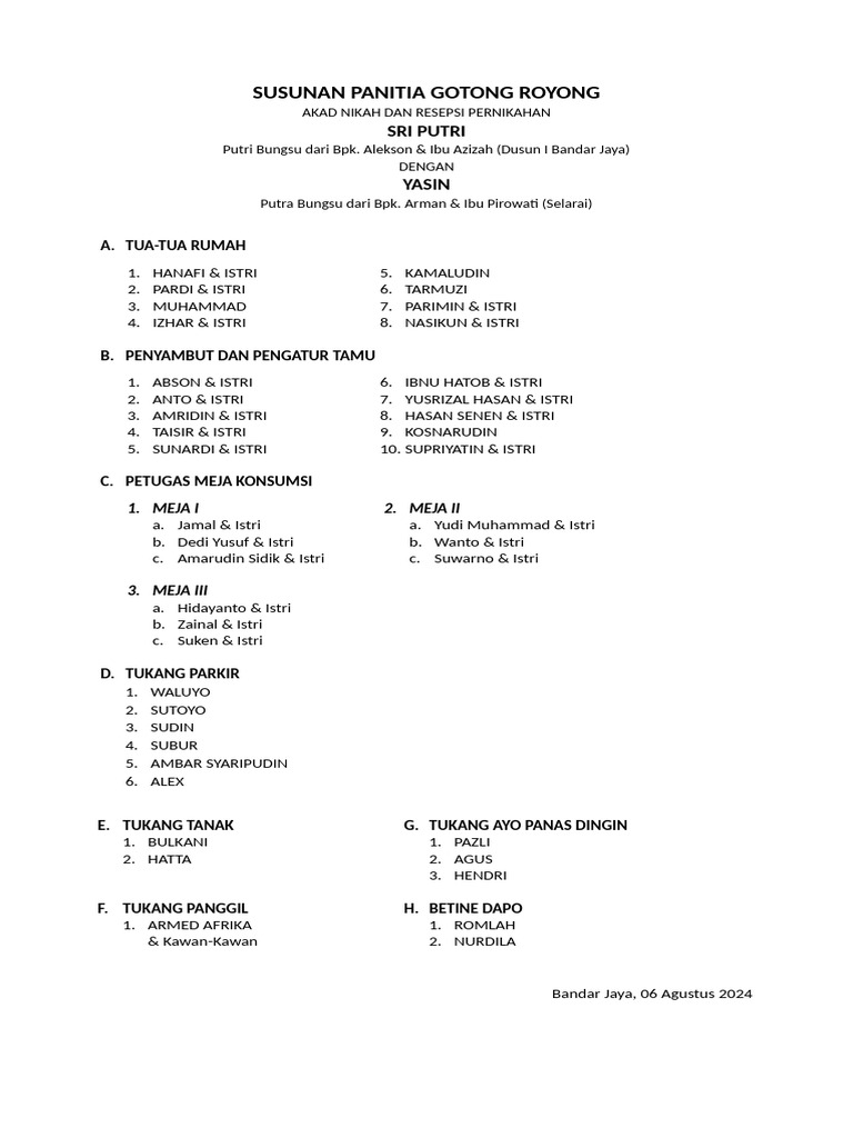 Susunan Panitia Gotong Royong | PDF