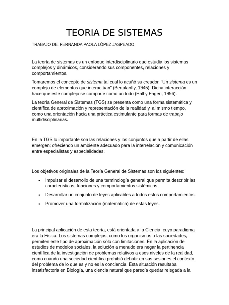 TEORIA DE SISTEMAS | PDF | Teoría de sistemas | Sistema