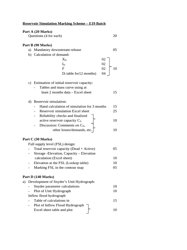 CE311 - Design 5 - Reservoir & Spillway Designs - Parts A - B - C - D ...
