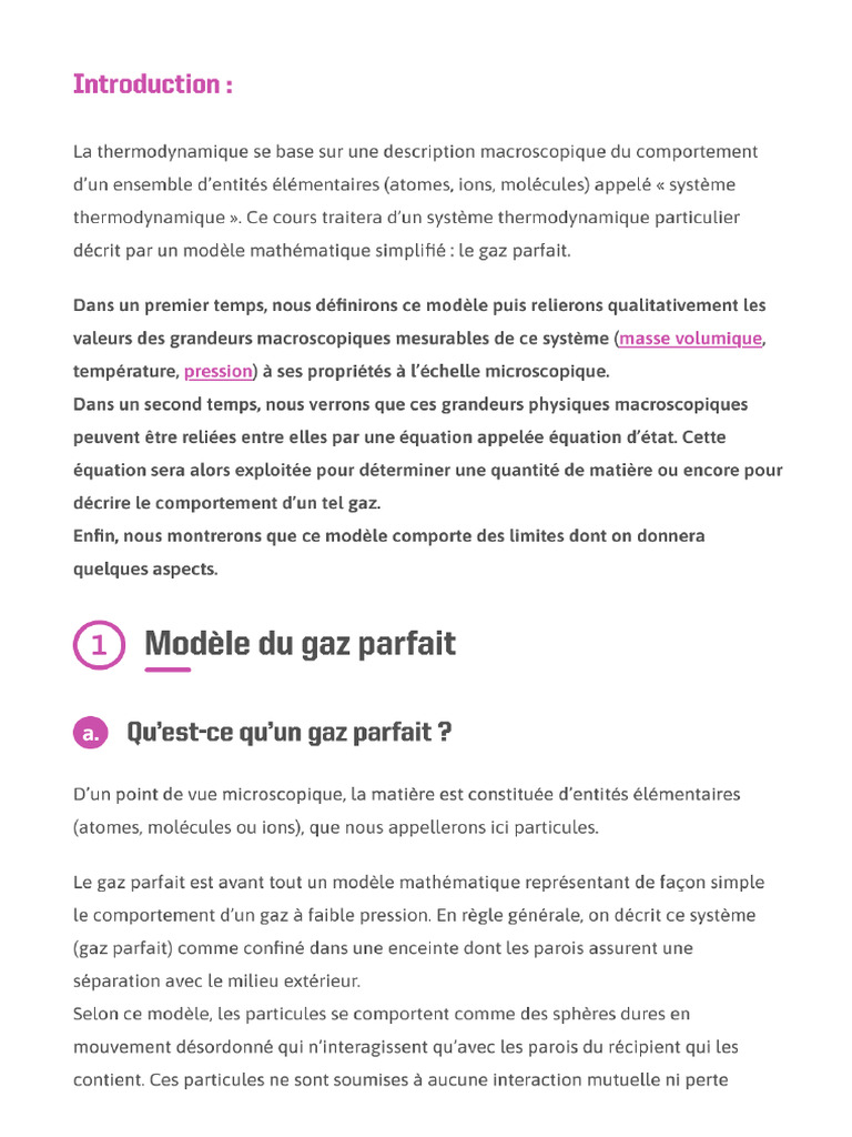 Modèle Du Gaz Parfait | PDF