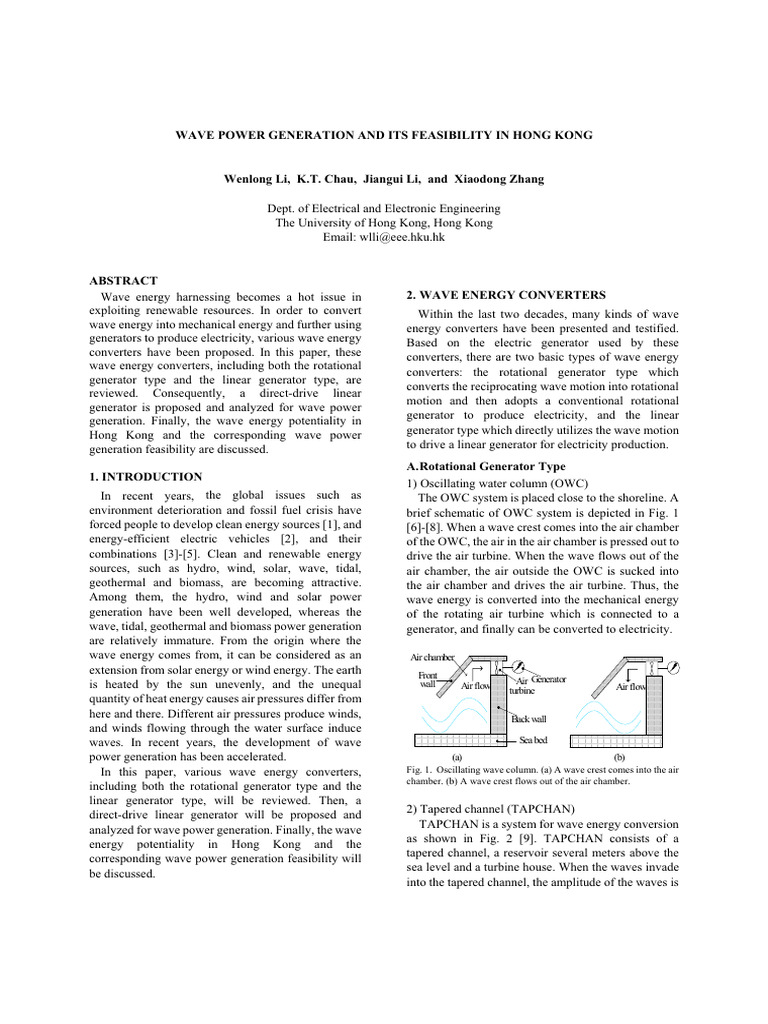 Wave Power Generation in Hong Kong | PDF | Electric Generator | Pump