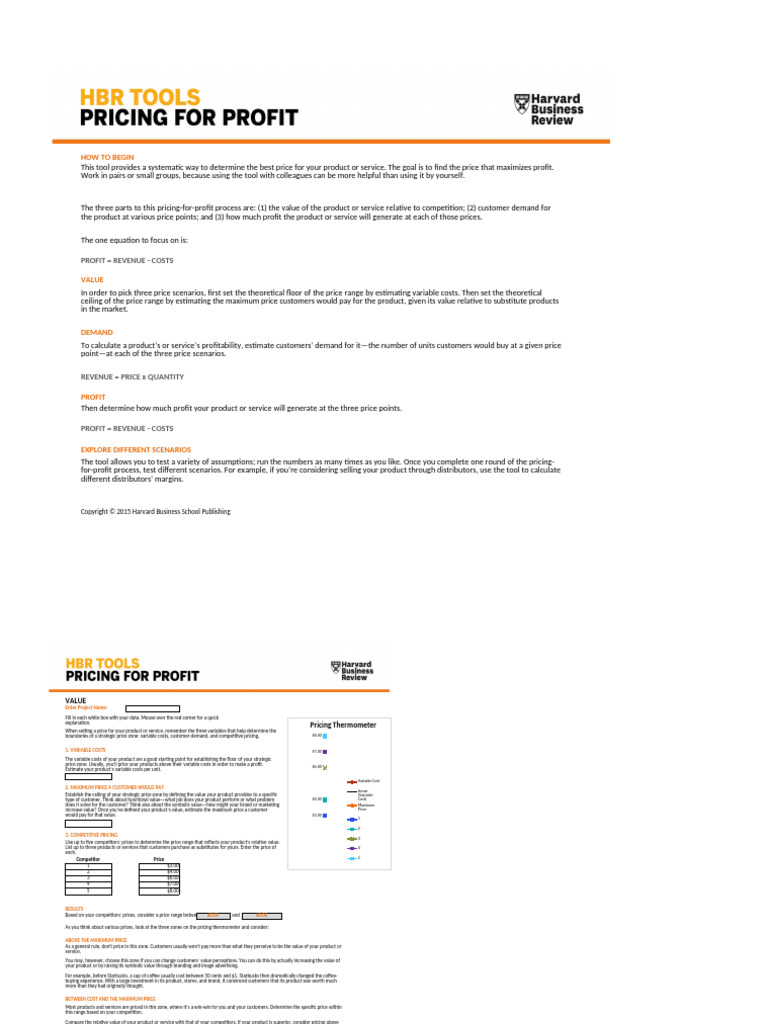 HBR_Pricing_for_Profit_Tool | PDF | Profit (Economics) | Demand