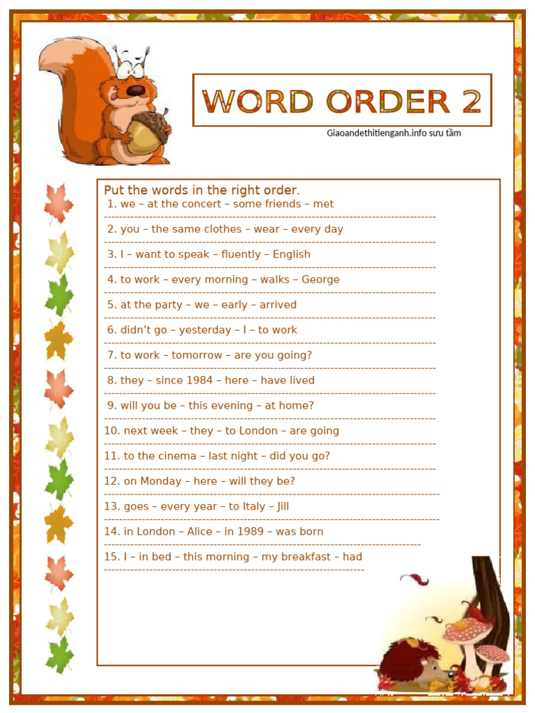 Word Order 2 Fun Activities Games Grammar Drills - 37082 | PDF