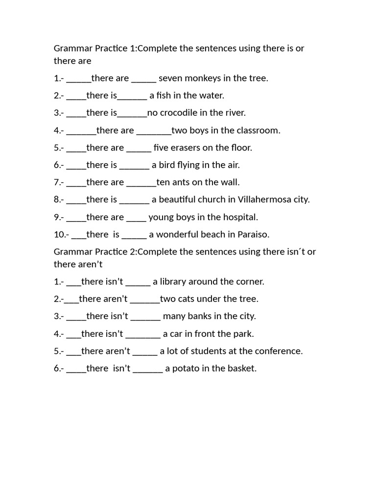 Grammar Practice: Using "There Is/Are" | PDF | Language Arts ...