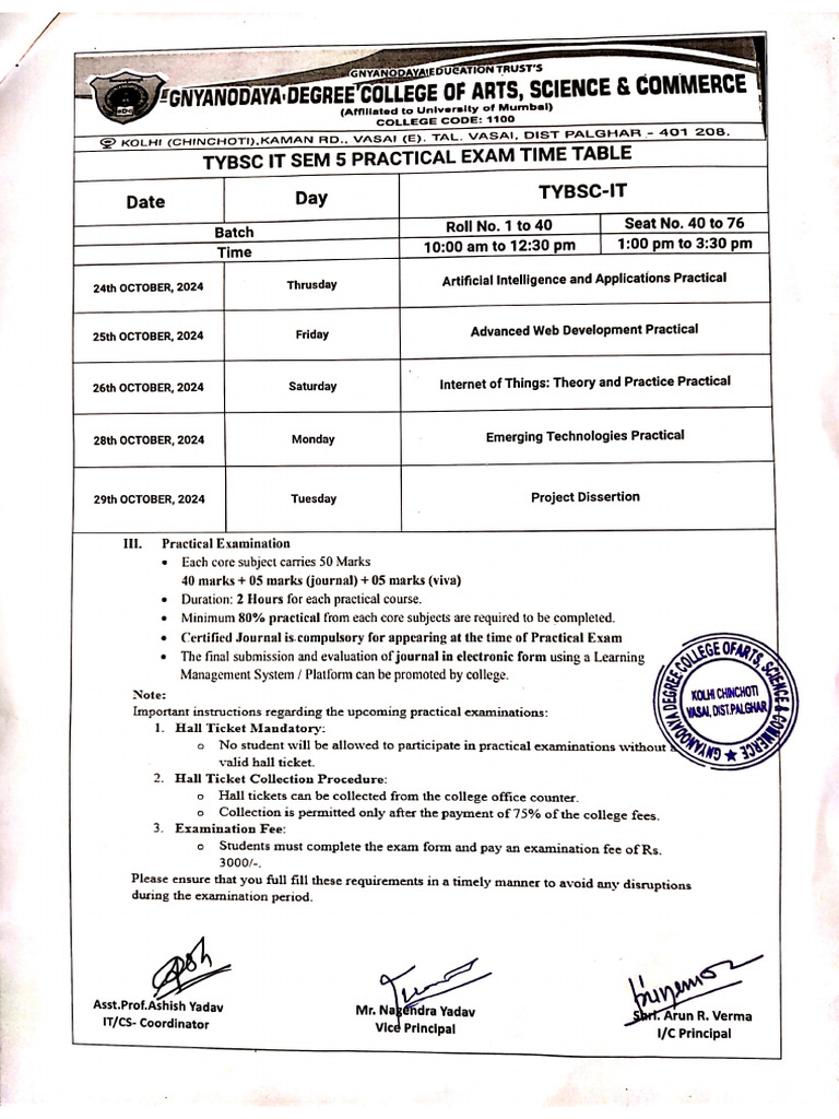 Tybsc It Sem V Practical Examination Time Table | PDF