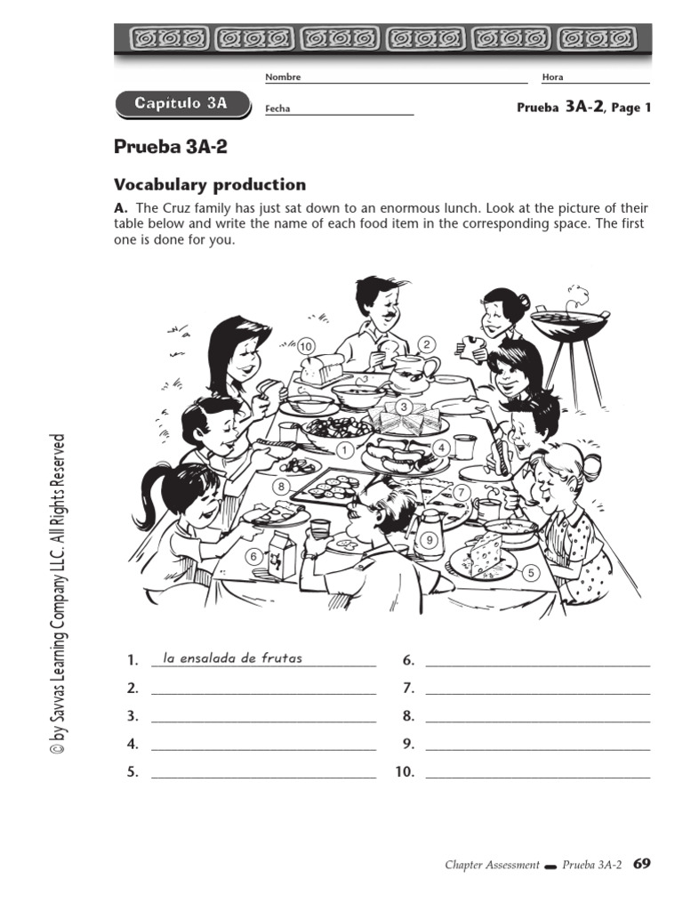 Printable Prueba - Capítulo 3A - Vocabulary Production | PDF