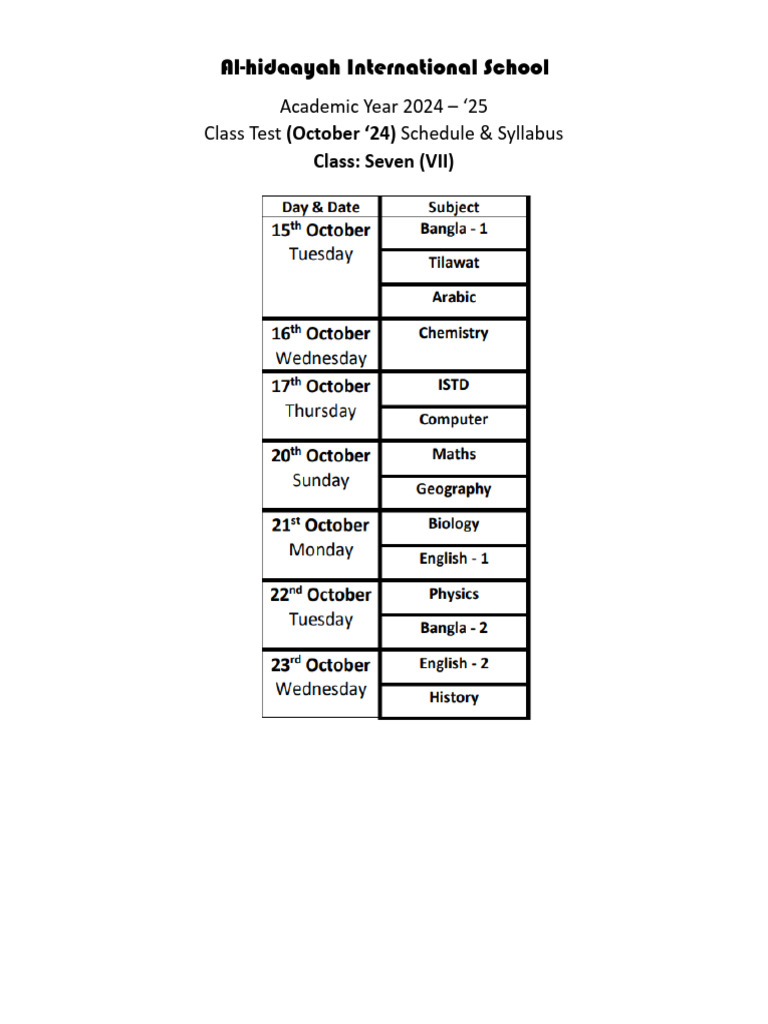 7G-1 October CT Schedule | PDF