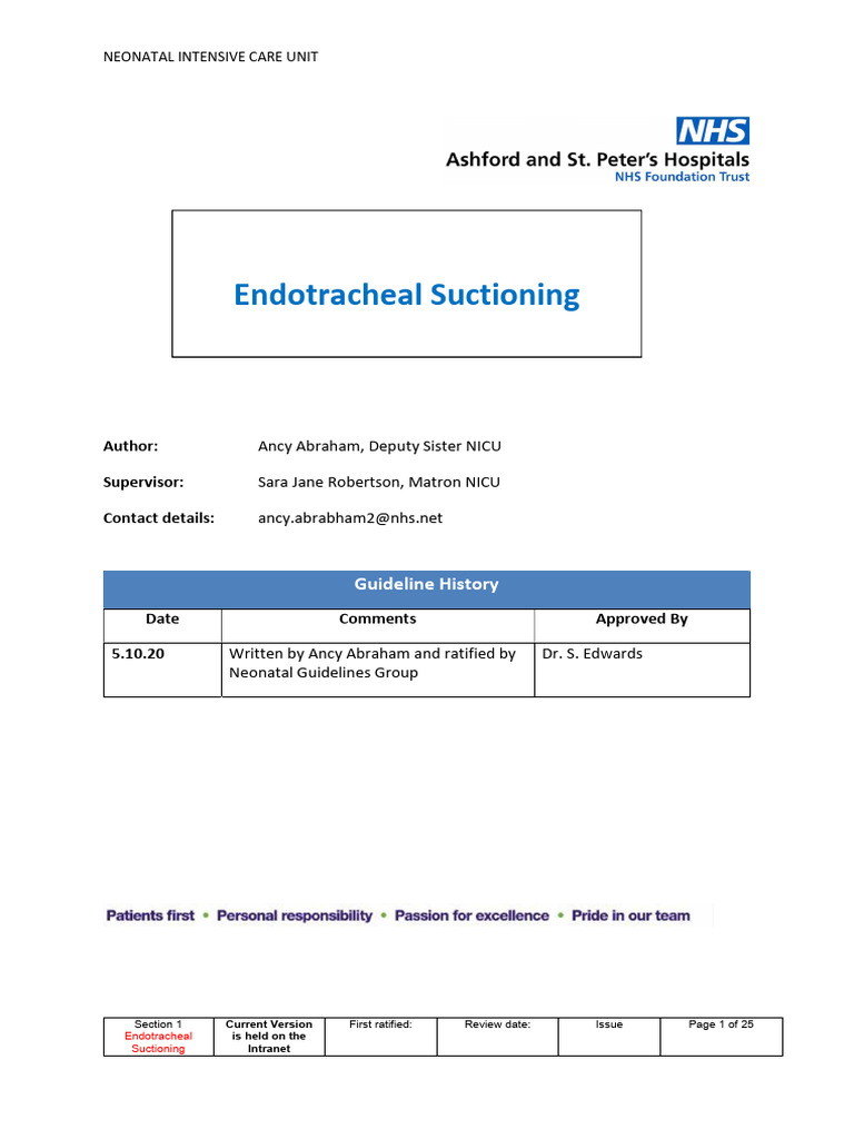 Neonatal Endotracheal Suctioning Guidelines | PDF | Neonatal Intensive ...
