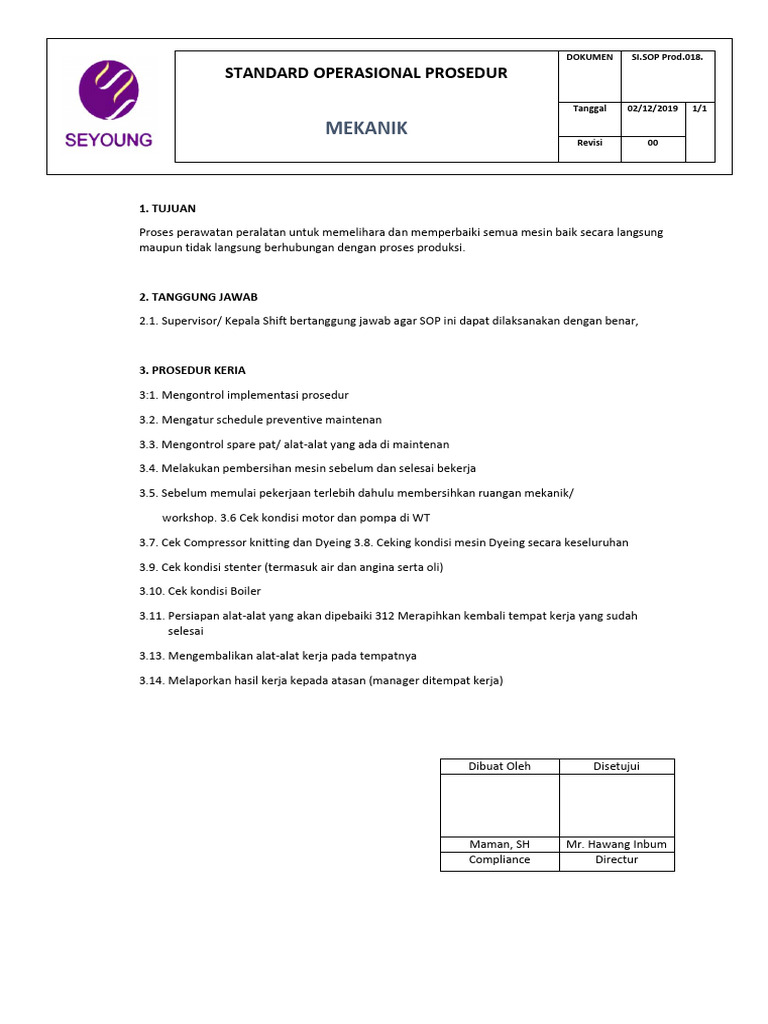 SOP Perawatan Mesin Mekanik | PDF
