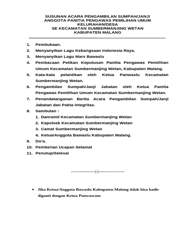 Susunan Acara Pelantikan PKD.1 | PDF