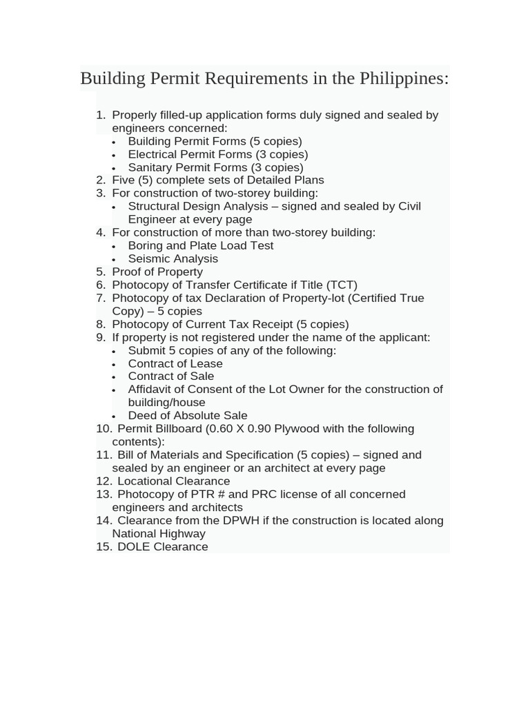 Building Permit Requirements in The Philippines | PDF