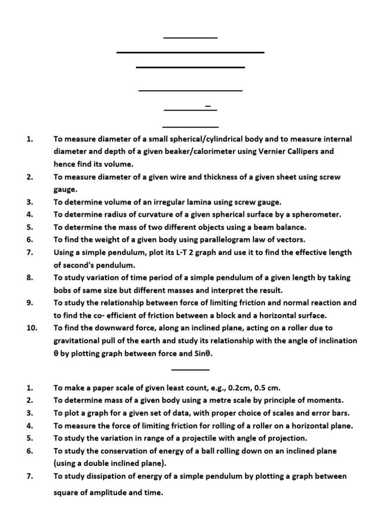Class - Xi and Xii Physics Practical List Session - 2024-25 | PDF ...