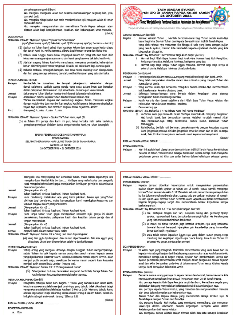 Tata Ibadah Syukur Hut Gki 2024 Lansdscap | PDF | Agama & Spiritualitas