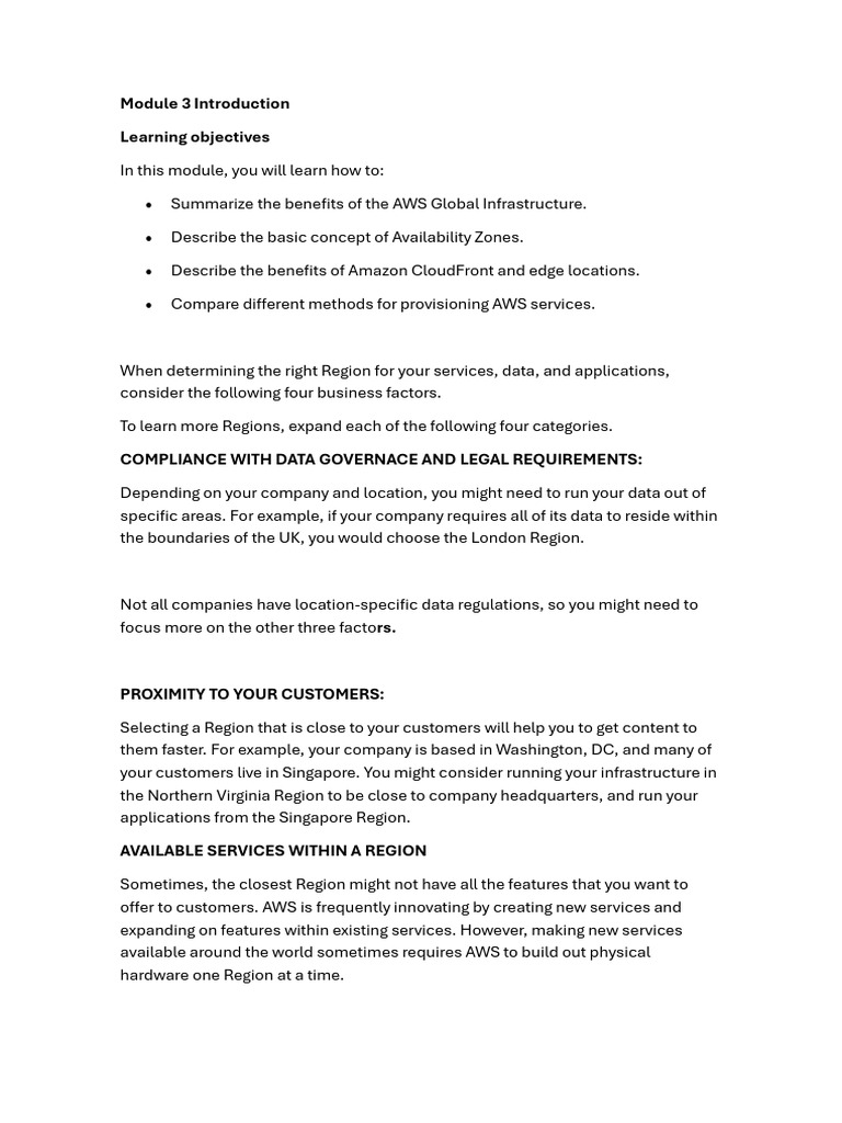 Module 3 GLOBAL INFRASTRUCTURE AND RELIABILITY | PDF | Amazon Web Services | Command Line Interface